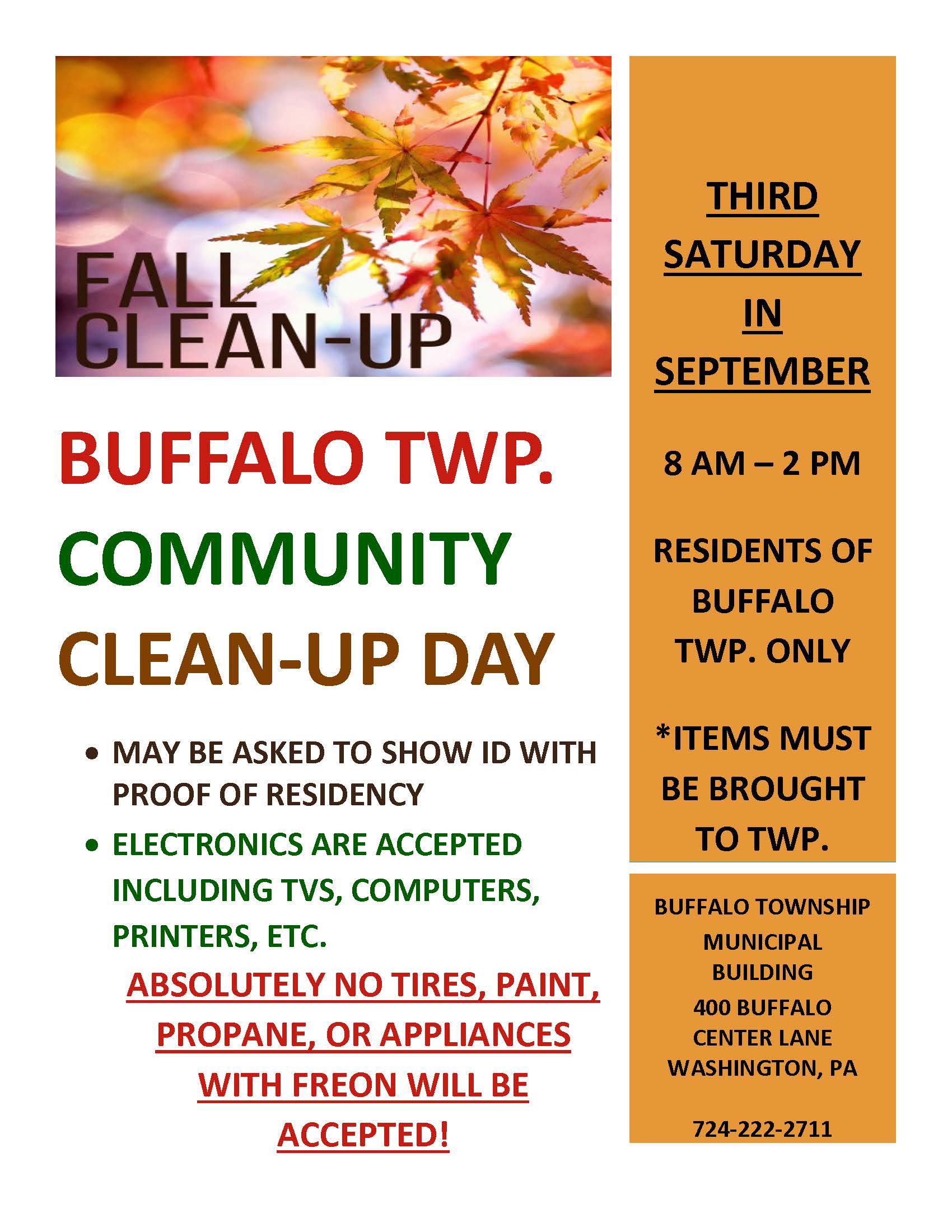 FALL CLEAN UP – 9/20 – Buffalo Township